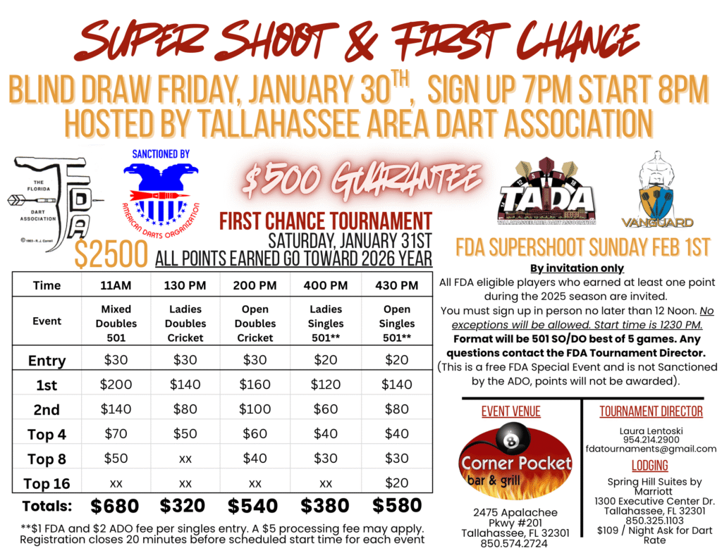 Super Shoot & First Chance – Tallahassee Darts 2025 - DartHub.net